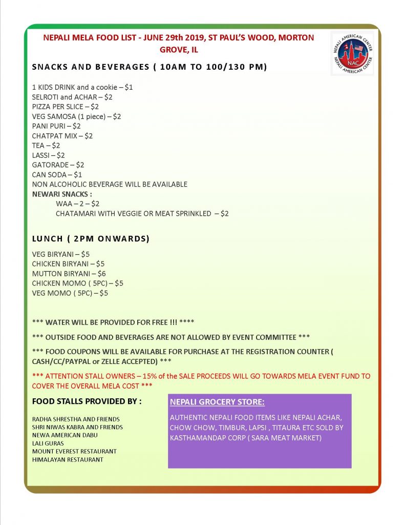 Mela Food Stalls and Menu List - 2024 Summer Events